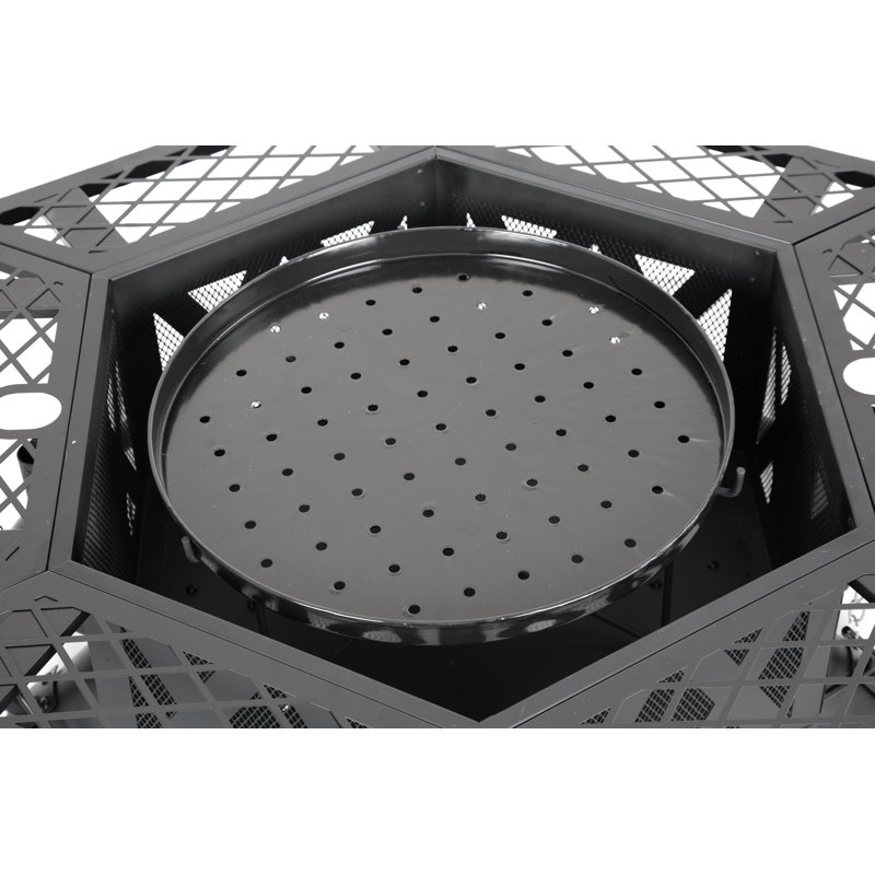 Arlmont & Co. Outdoor Hex-shaped Ranch Wood Burning Fire Pit With Cooking Grill, 37.4 In. Black ...